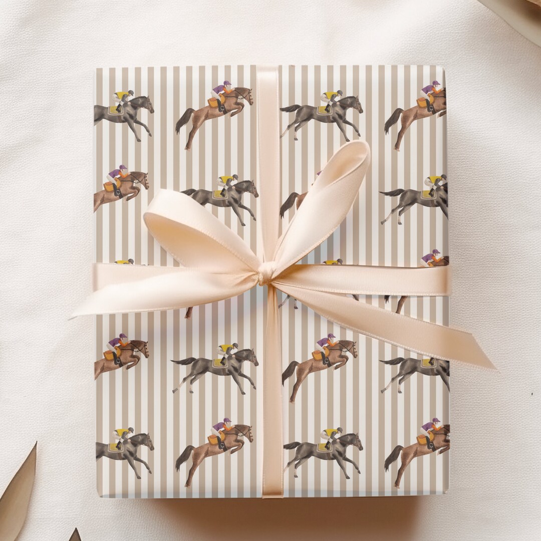 Horse Racing Gift Wrap, Equestrian Wrapping Paper, Preppy Oxford Stripe ...