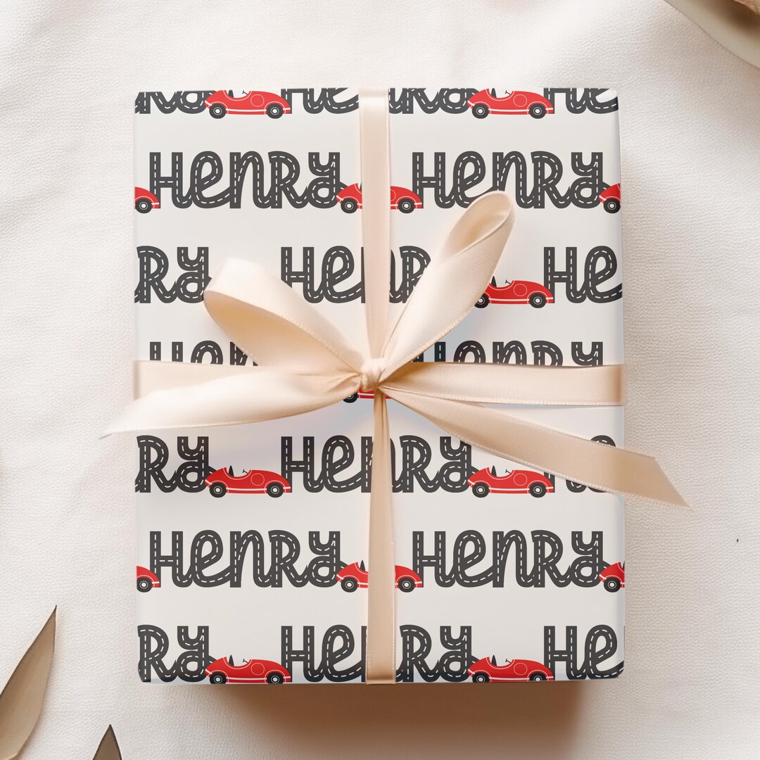 Personalized Race Car Wrapping Paper, Custom Name Kid's Gift Wrap ...