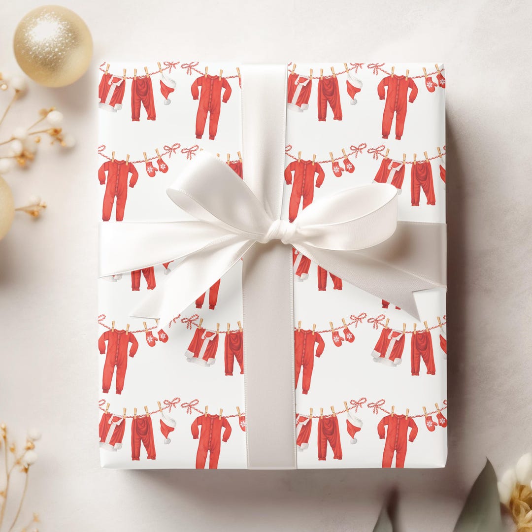 Watercolor Santa Laundry Wrapping Paper, Cute Christmas Holiday Gift ...