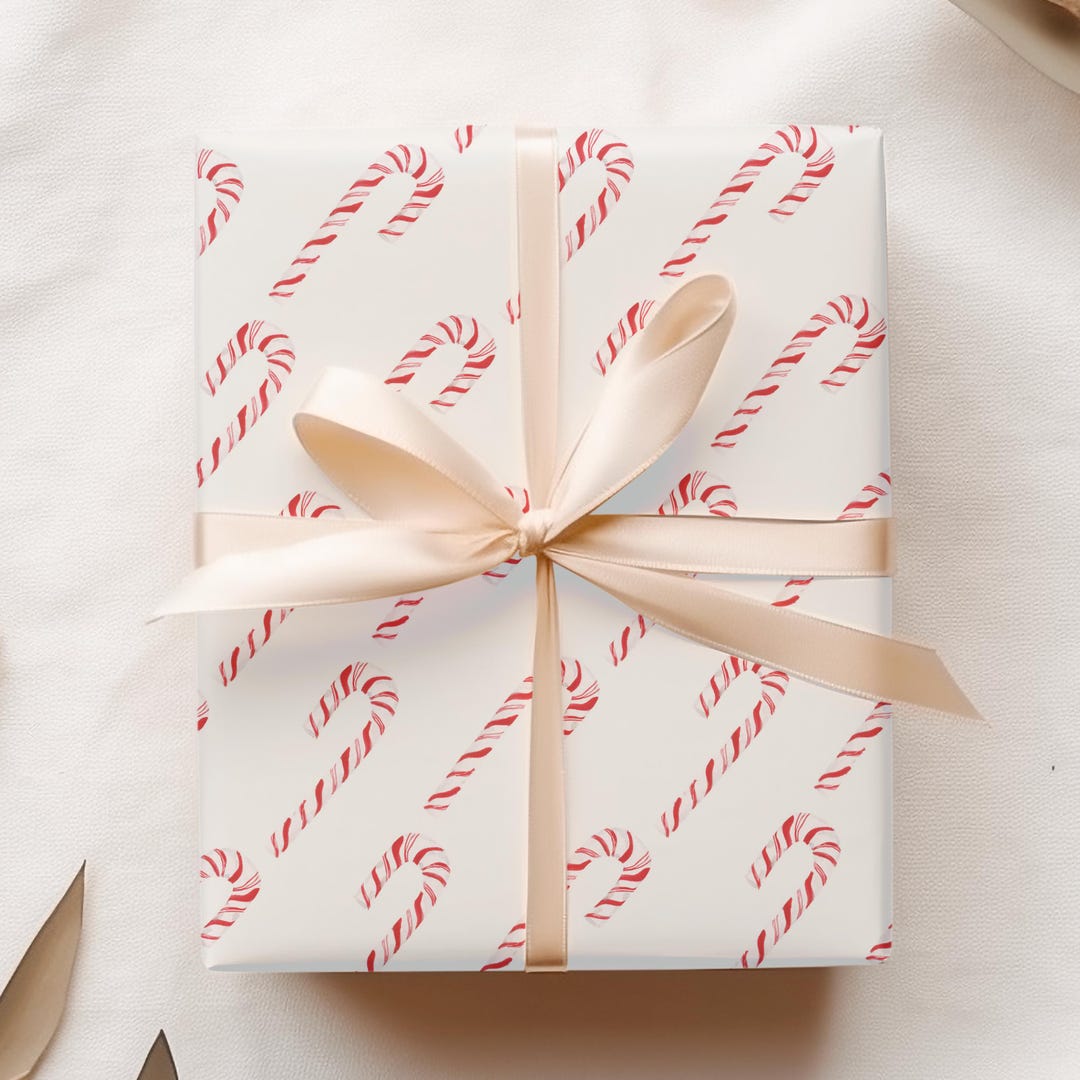 Candy Cane Wrapping Paper, Watercolor Peppermint Stick Gift Wrap ...