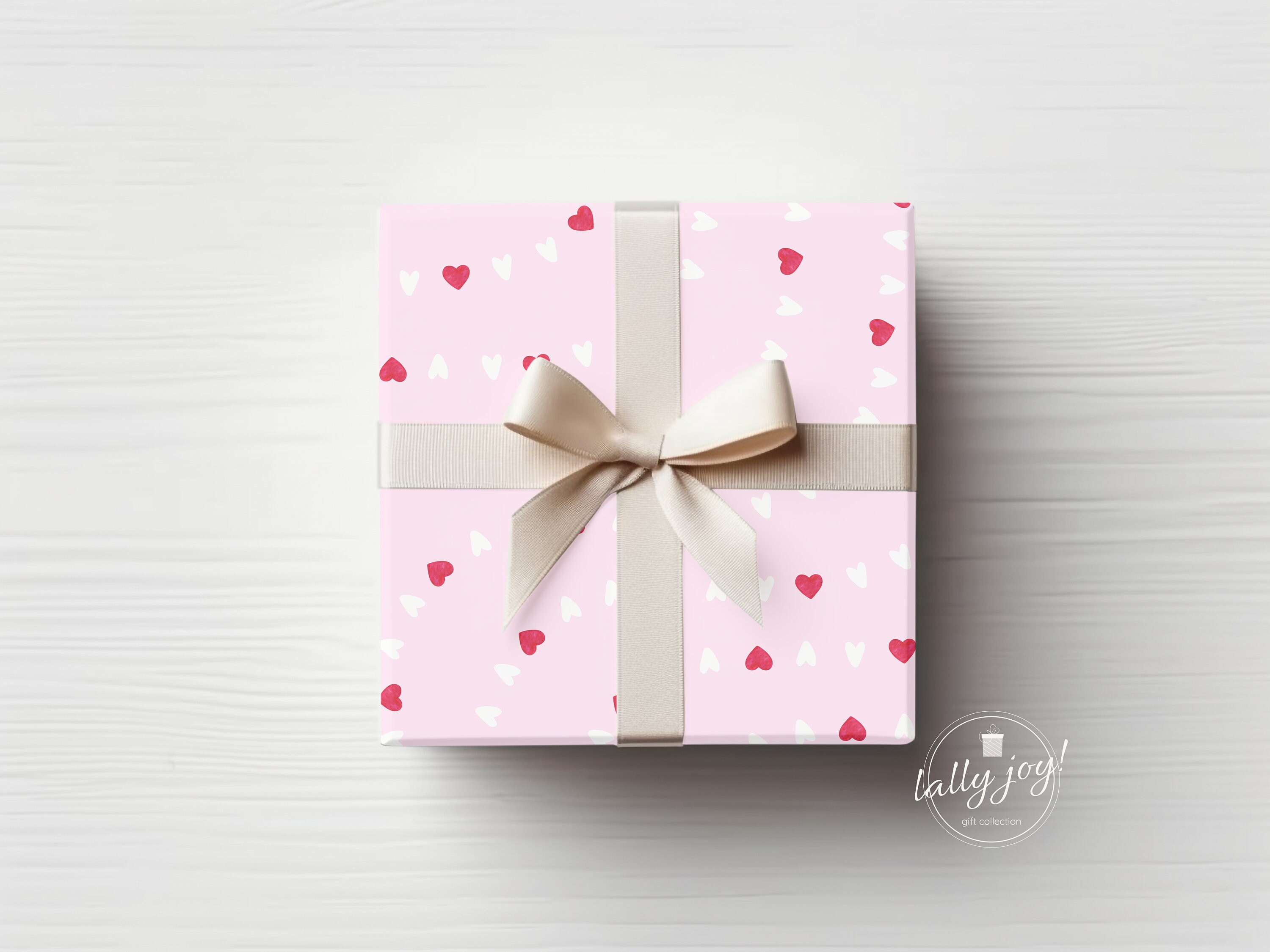 Pink Heart Gift Wrap Watercolor Hearts Wrapping Paper Valentine's Day ...