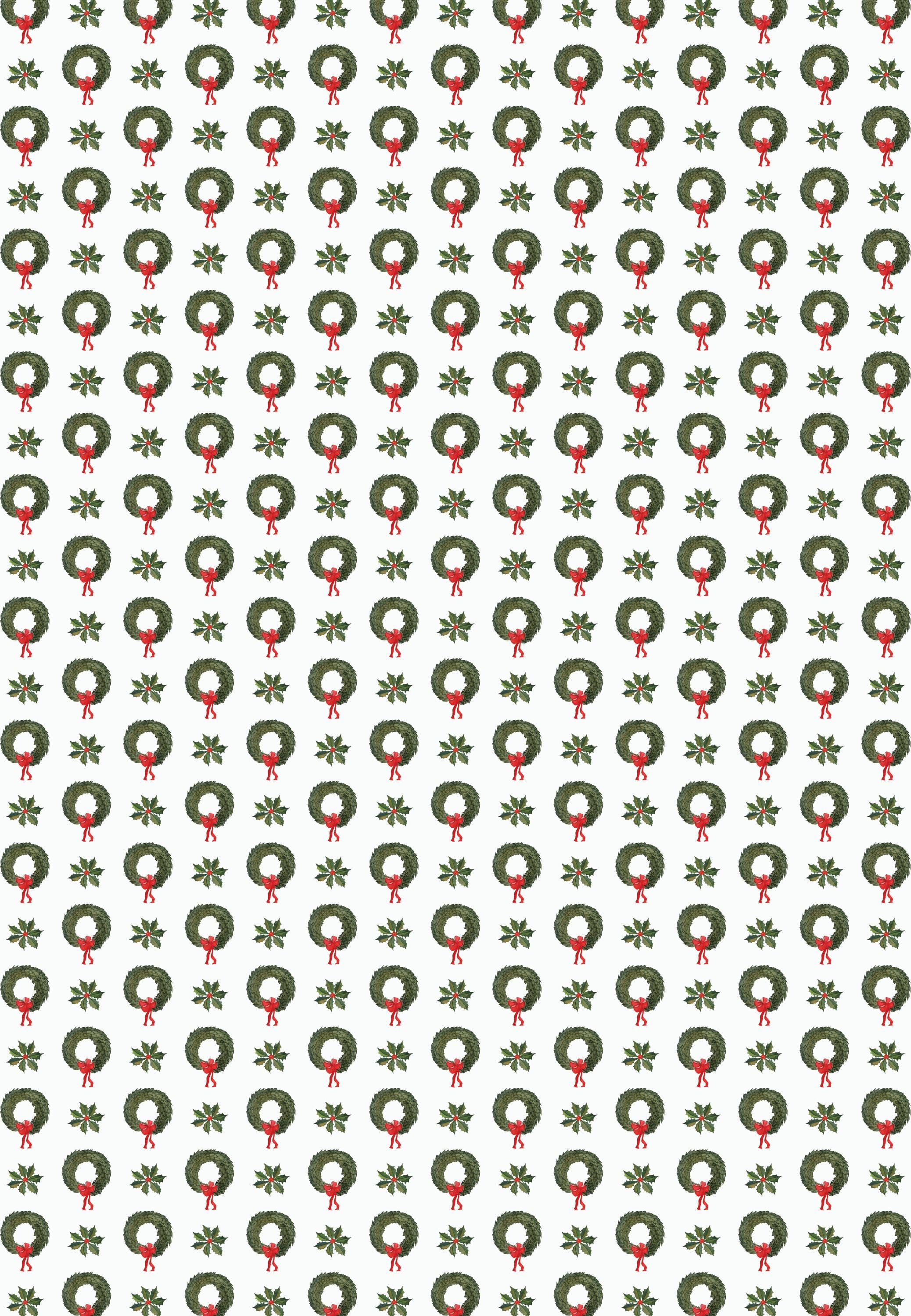 Christmas Wreath and Holly Wrapping Paper, Illustrated Holiday Gift ...