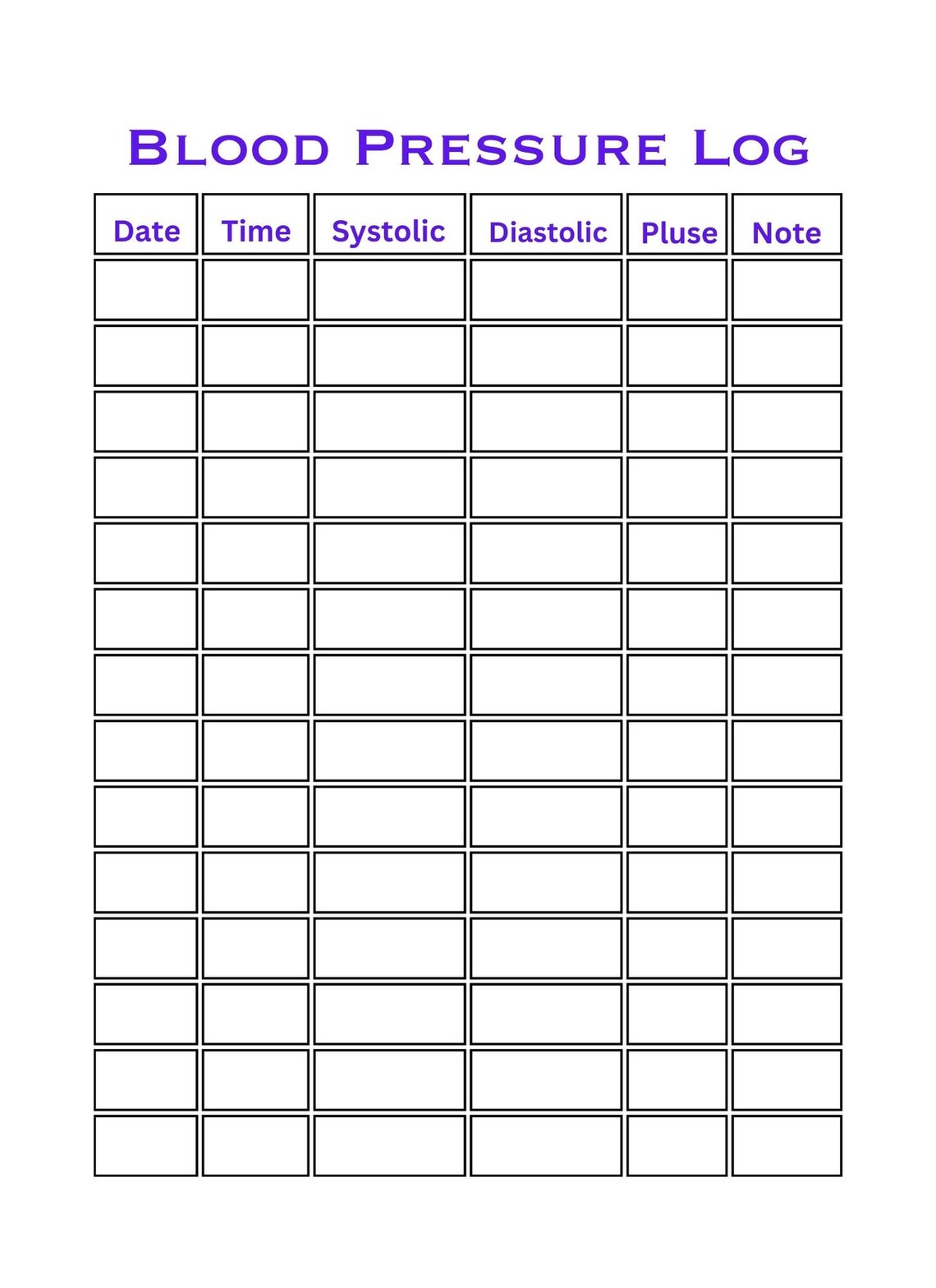 Printable Blood Pressure Log Blood Pressure Tracker BP - Etsy