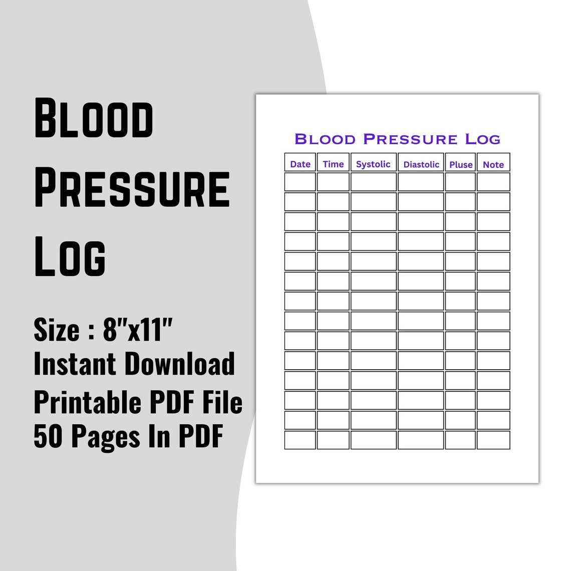 Printable Blood Pressure Log Blood Pressure Tracker BP - Etsy