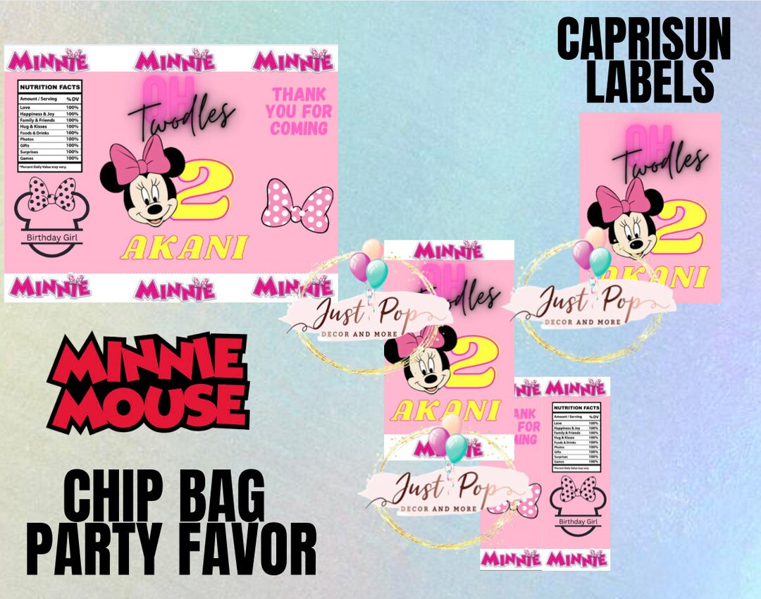 Minnie Mouse Chip Bag Party Favor Caprisun Labels Oh Twodles - Etsy
