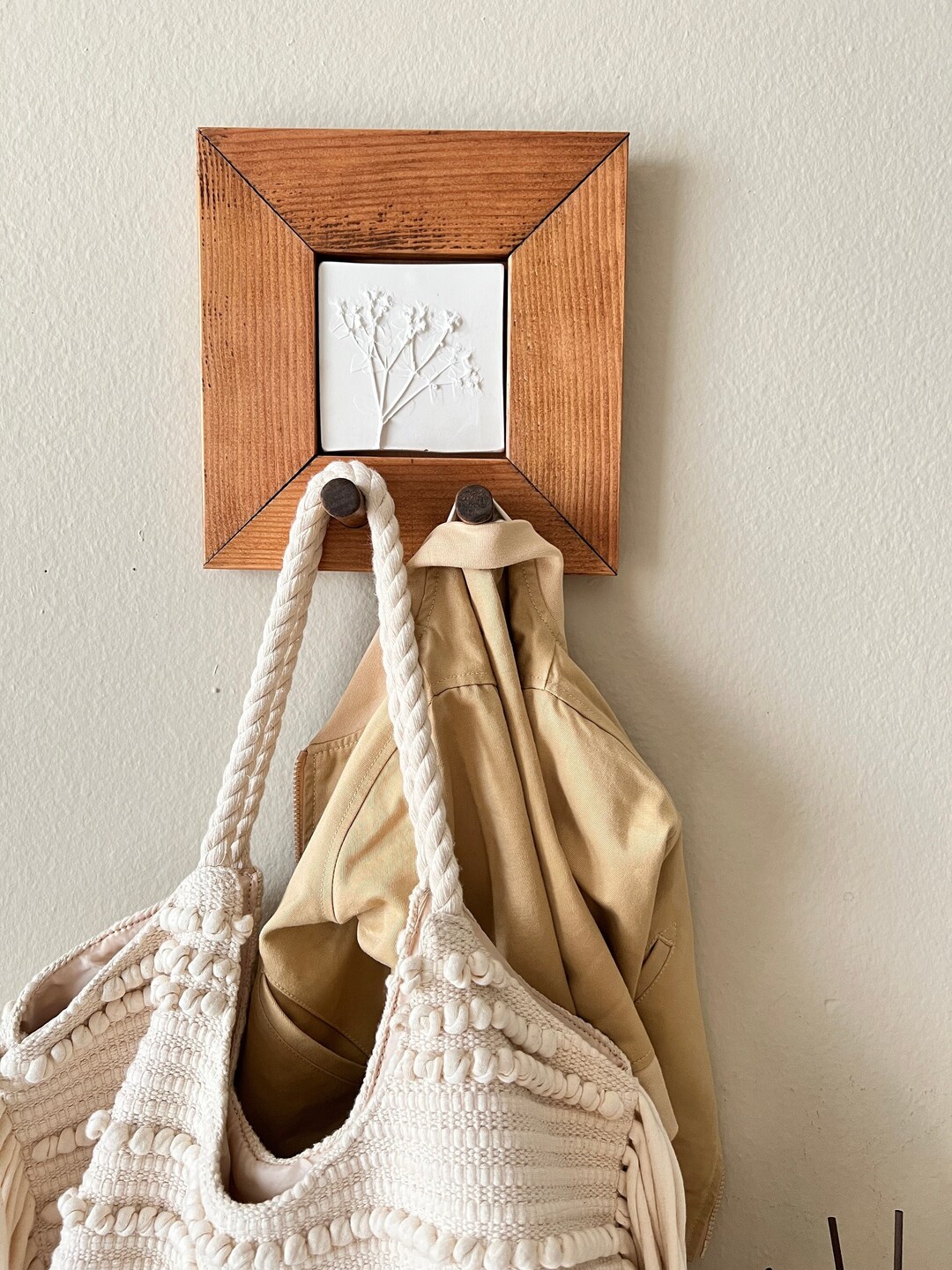 Framed Botanical Plaster Cast Hanger | Wooden Wall Hanger | Framed ...