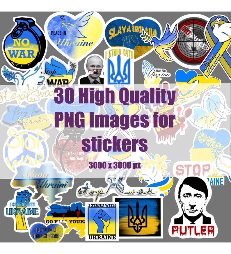 30 Support Ukraine PNG Stickers | Stop War Label | Laptop Stickers ...