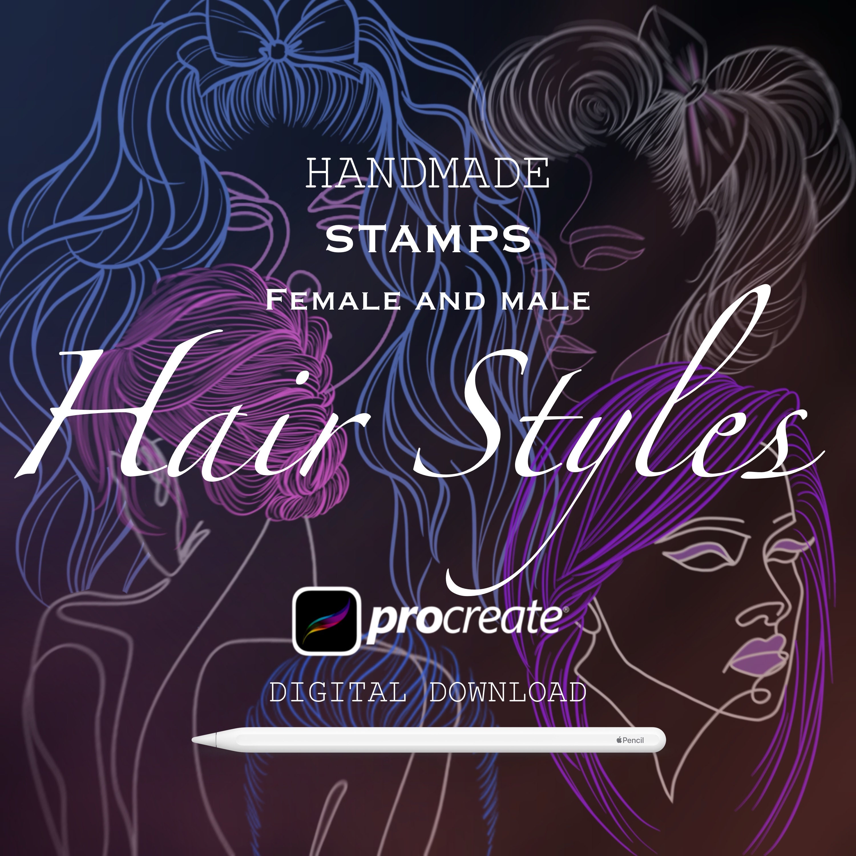 130 Procreate Hair Style Brushes Female and Male Hair Women Hair Styles ...