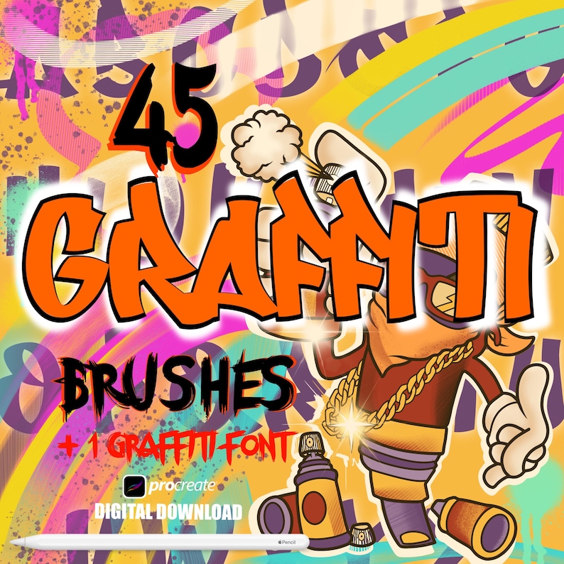 45 Graffiti Procreate Brushes + Font (digital Download) - Etsy