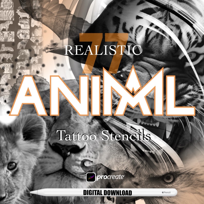 77 Realistic Animals Procreate Tattoo Brushset Tattoo Stencils ...