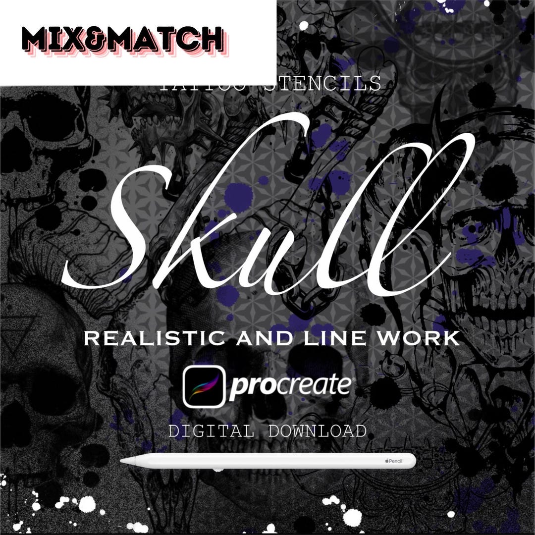 140 Procreate Skull Tattoo Stencils | Realistic and Line Work | Tattoo ...