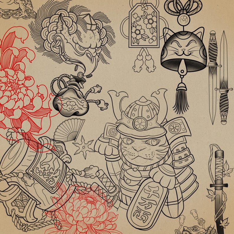 160 Procreate Japanese Stamps | Tattoo Stencils | Kio Fish | Japan ...