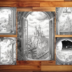 100 Windows to Another World Coloring Book - Adult Coloring Pages ...