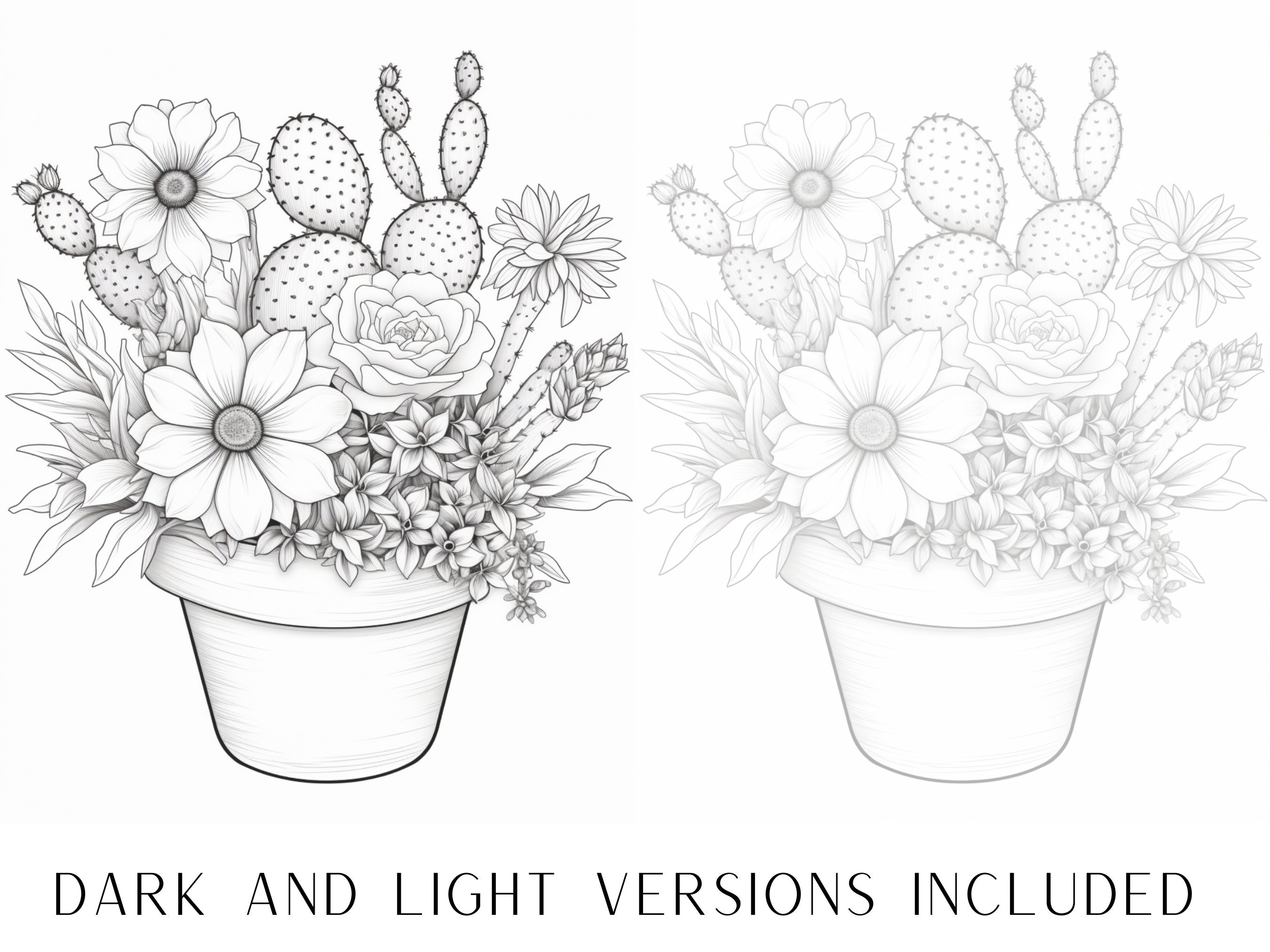 25 Floral Cactus and Succulent Coloring Pages - Adult Coloring Book ...