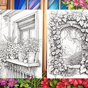 25 Floral Window Coloring Pages - Adults and Kids Coloring Book ...