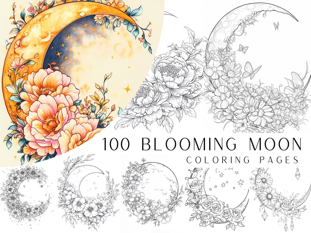 100 Blooming Moon Coloring Pages - Instand Digital PDF Download ...