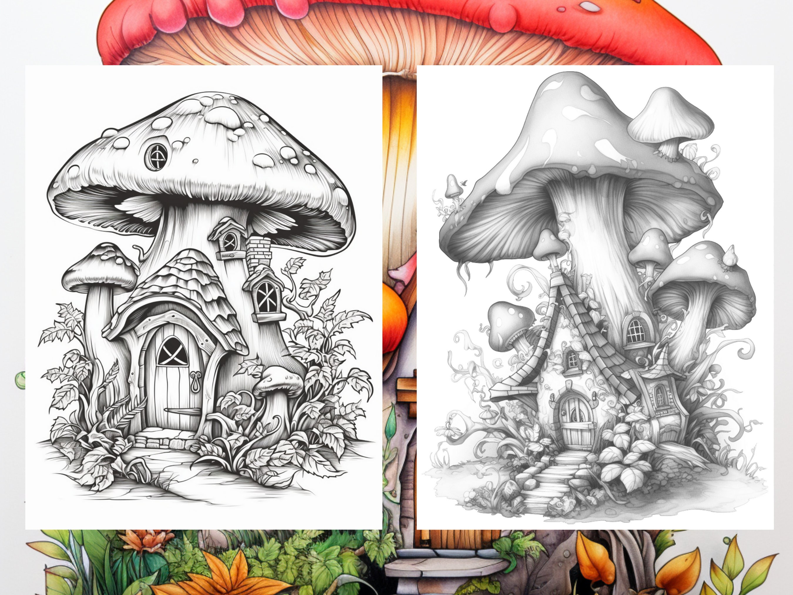 25 Enchanted Mushroom House Coloring Pages Adult and Kids Coloring Book ...
