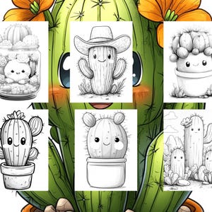 75 Kawaii Cacti Coloring Pages - Instant Digital PDF Download, Adult ...