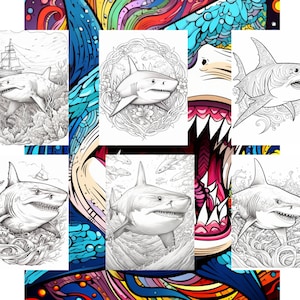 25 Shark Coloring Pages - Adult and Kids Coloring Book, Ocean Coloring ...