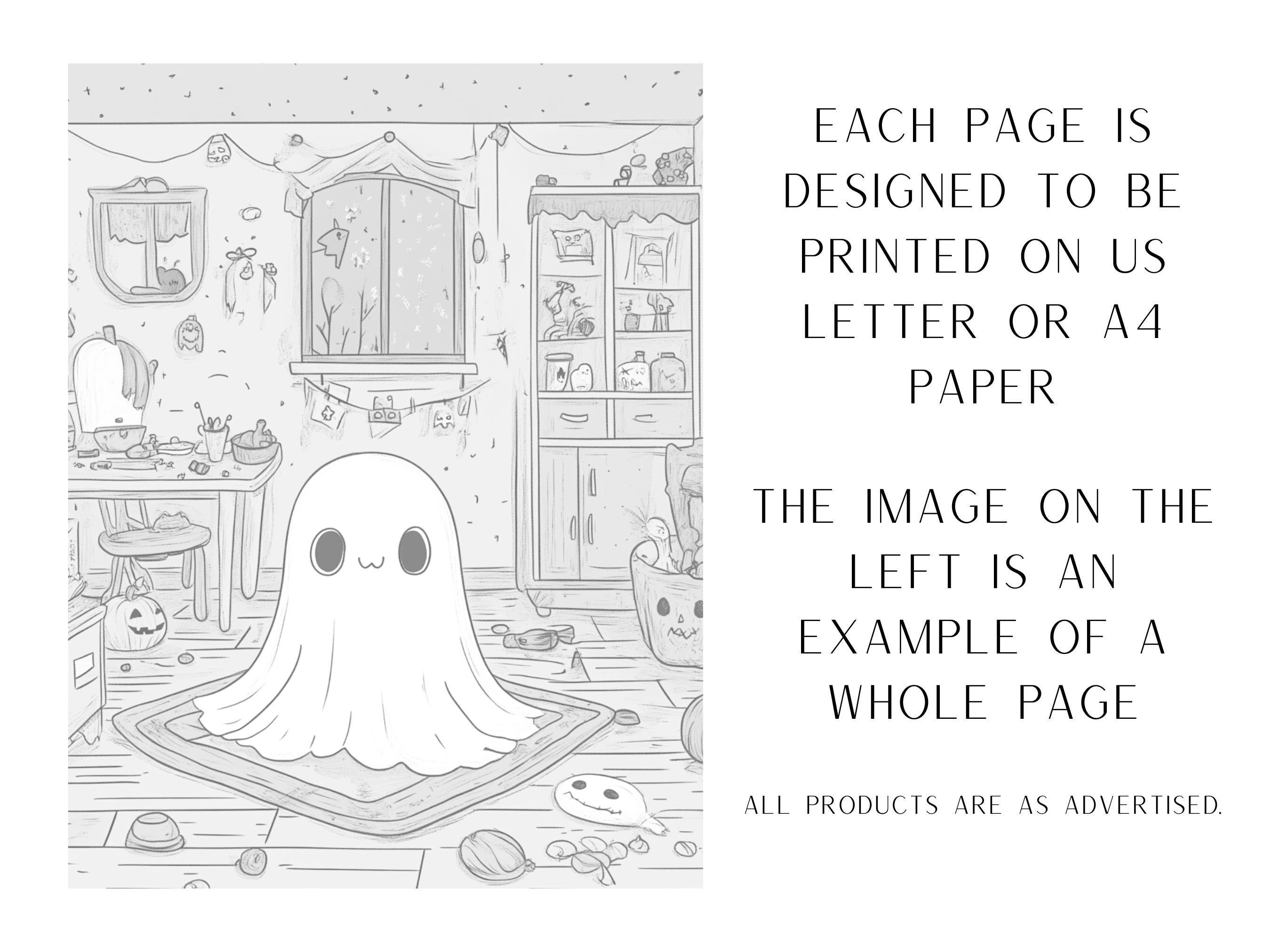 50 Cute Kawaii Spooky Ghost Coloring Pages - Kids and Adult Coloring ...