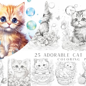 25 Adorable Cat Coloring Pages - Adult and Kids Coloring Book, Animal ...