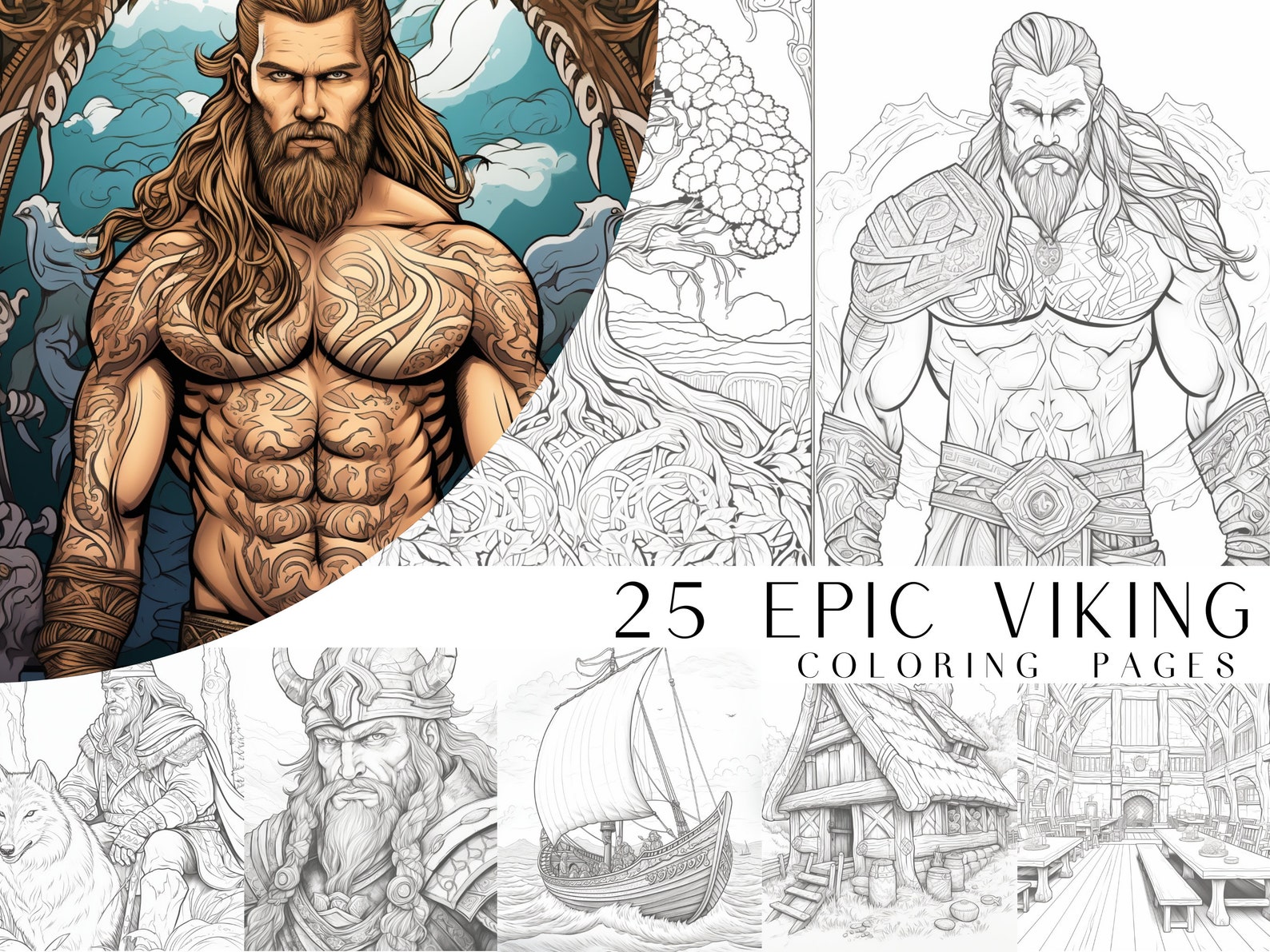 25 Epic Viking Coloring Pages Adult and Kids Coloring Book, Fantasy ...