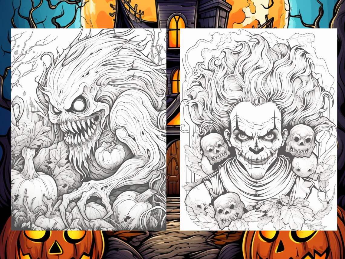 100 Halloween Theme Coloring Pages Kids and Adult Coloring Book ...