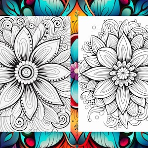 50 Floral Pattern Coloring Pages - Adults Coloring Book, Mindfulness ...