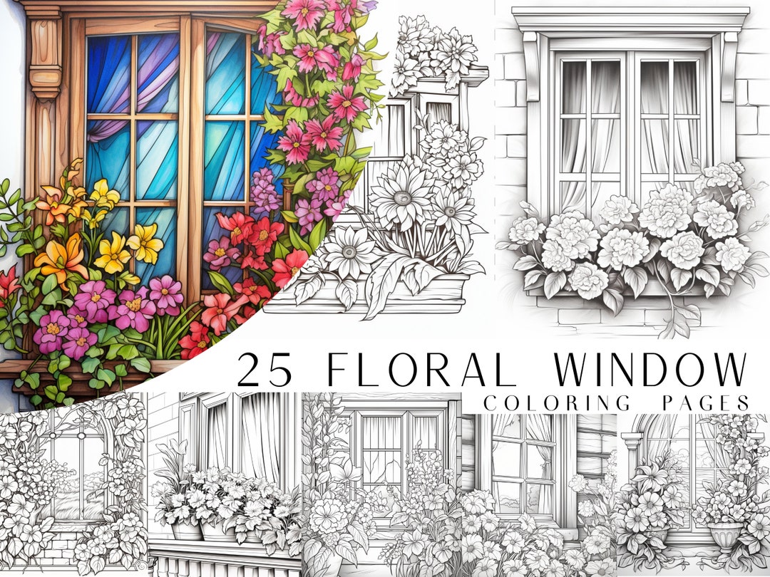 25 Floral Window Coloring Pages - Adults and Kids Coloring Book ...