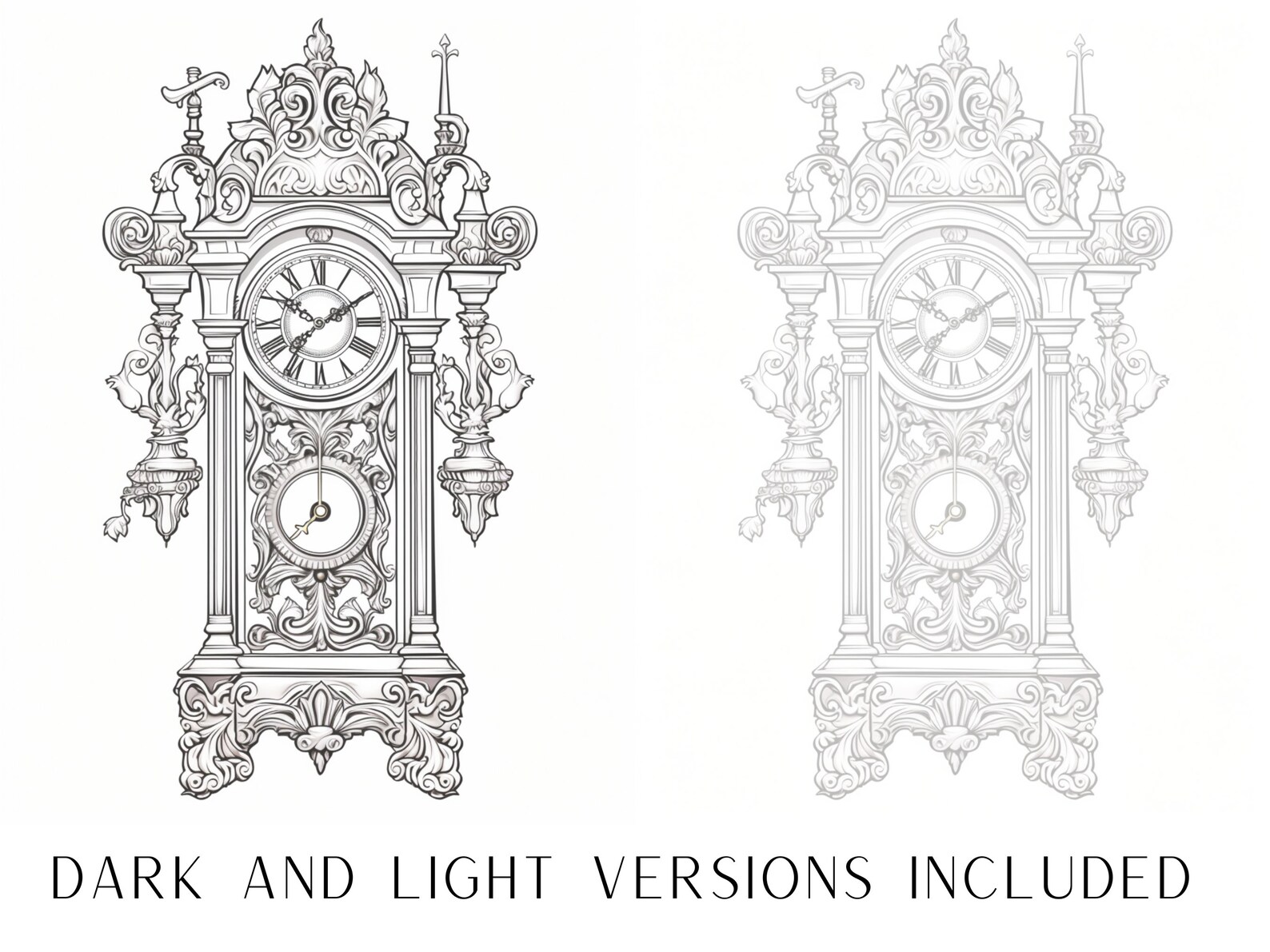 25 Clock Coloring Pages - Adult and Kids Coloring Book, Instant ...