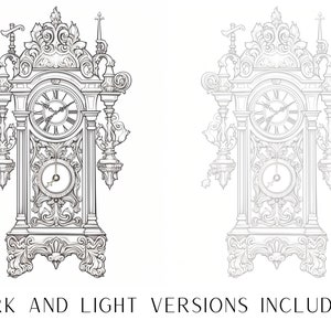 25 Clock Coloring Pages - Adult and Kids Coloring Book, Instant ...