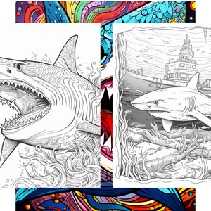 25 Shark Coloring Pages - Adult and Kids Coloring Book, Ocean Coloring ...