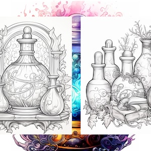 50 Magic Potion Coloring Pages - Adult and Kids Coloring Book, Fantasy ...
