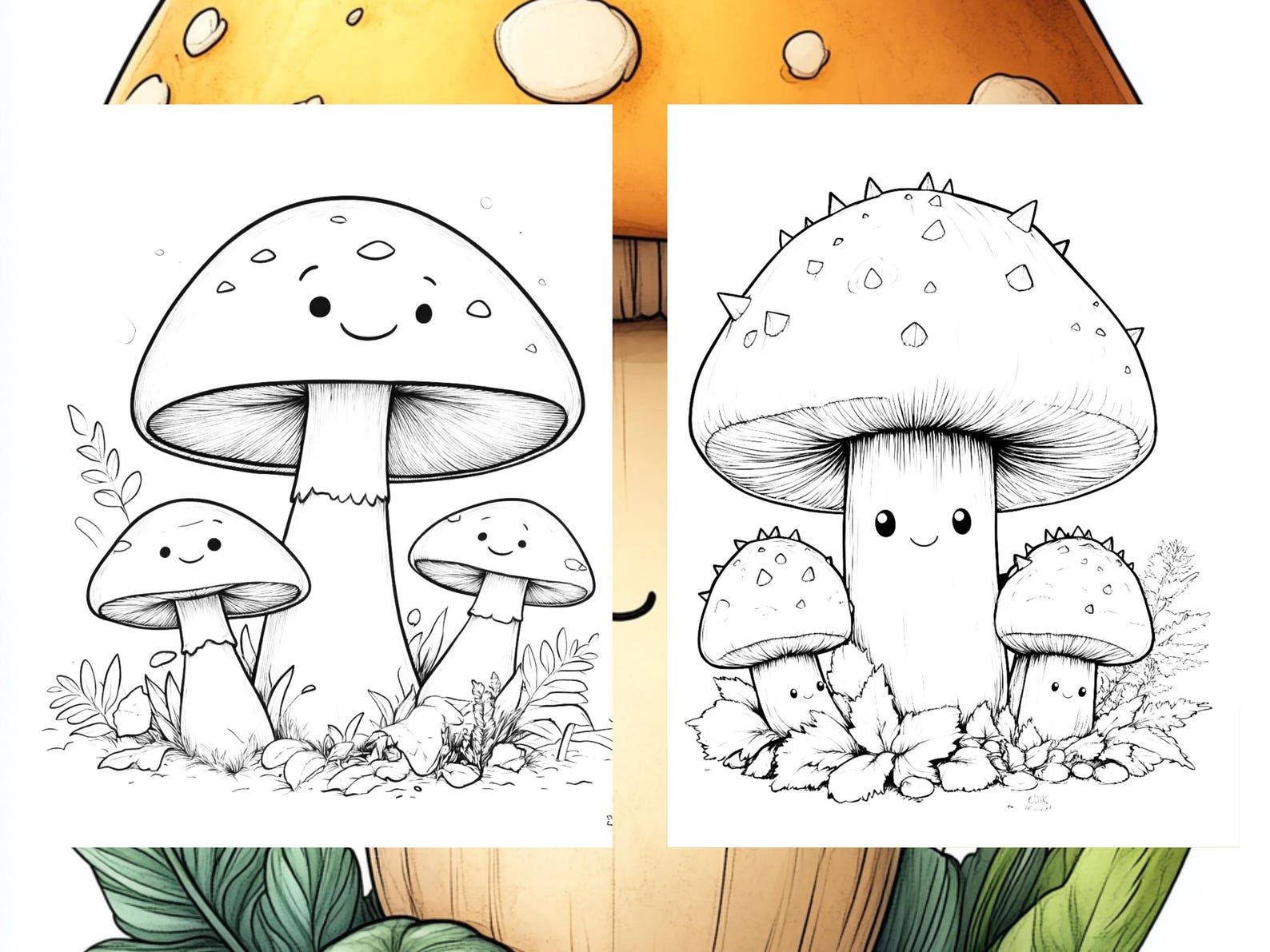 50 Kawaii Mushroom Coloring Pages - Instant Digital PDF Download, Cute ...
