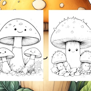 50 Kawaii Mushroom Coloring Pages - Instant Digital PDF Download, Cute ...