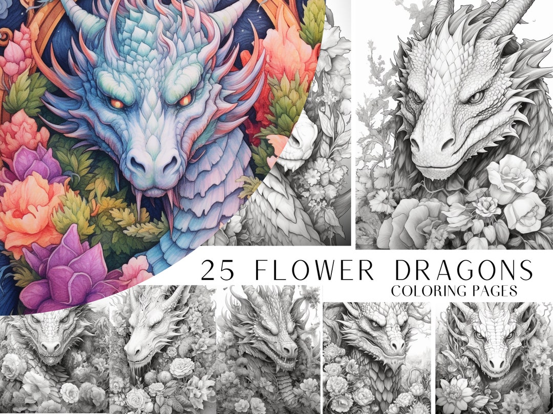 25 Flower Dragon Coloring Pages - Adults and Kids Coloring Book ...
