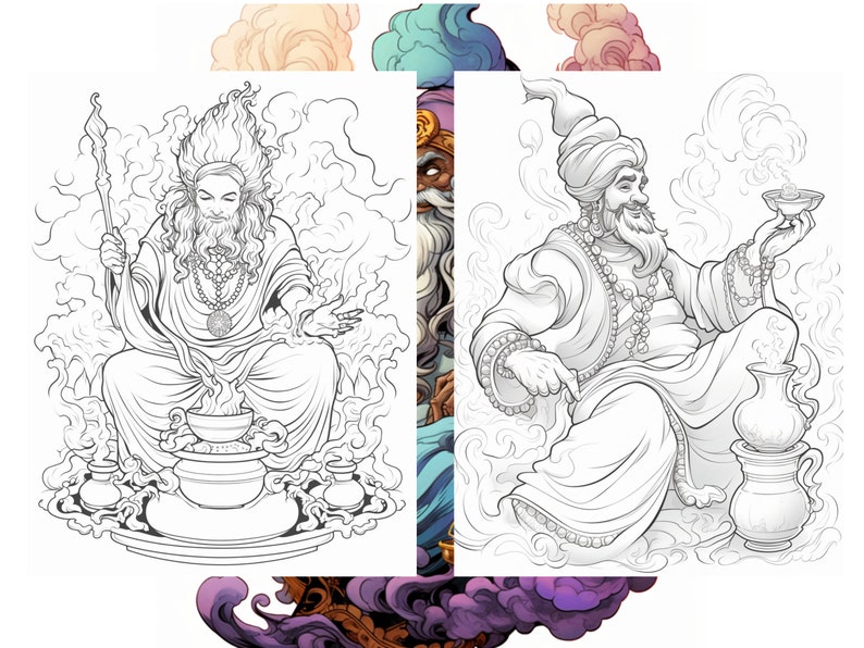 25 Magical Genie Coloring Pages Adult and Kids Coloring Book, Fantasy ...