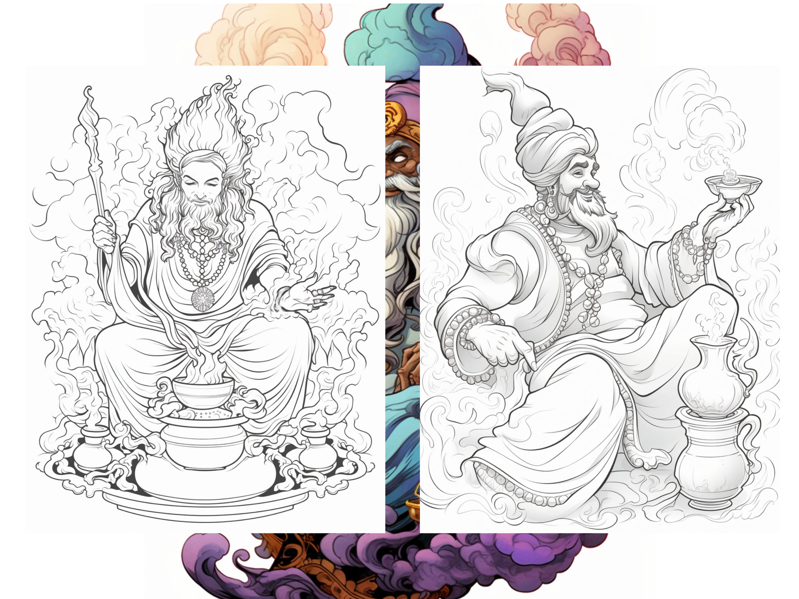 25 Magical Genie Coloring Pages - Adult and Kids Coloring Book, Fantasy ...