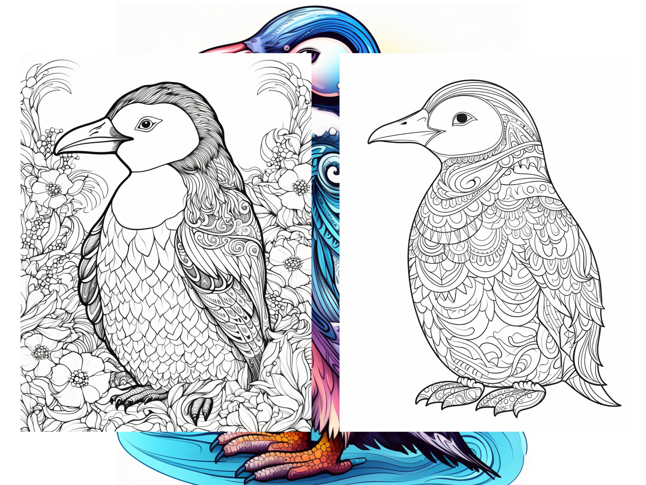 50 Patterned Penguin Coloring Pages - Adult and Kids Coloring Book ...