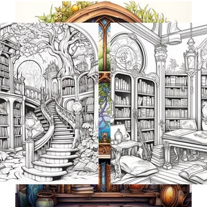 50 Enchanted Library Coloring Pages - Adult and Kids Coloring Book ...