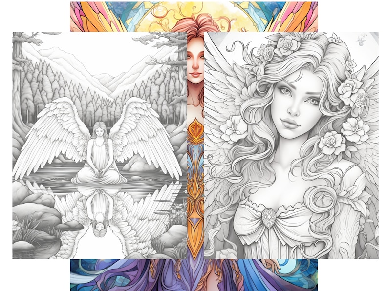 25 Heavenly Angel Coloring Pages Adult and Kids Coloring Book, Digital ...