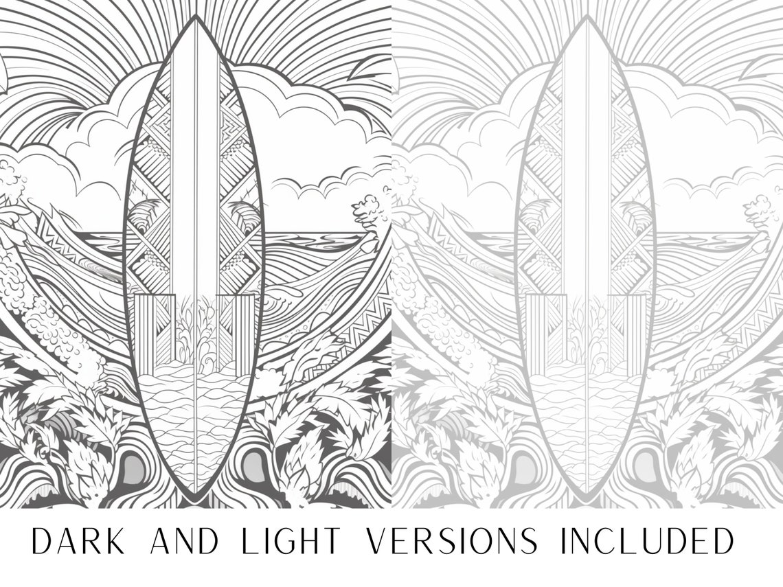 50 Patterned Surfboard Coloring Pages - Adults and Kids Coloring Book ...