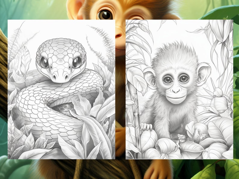 50 Baby Jungle Animal Coloring Pages Adult and Kids Coloring Book ...