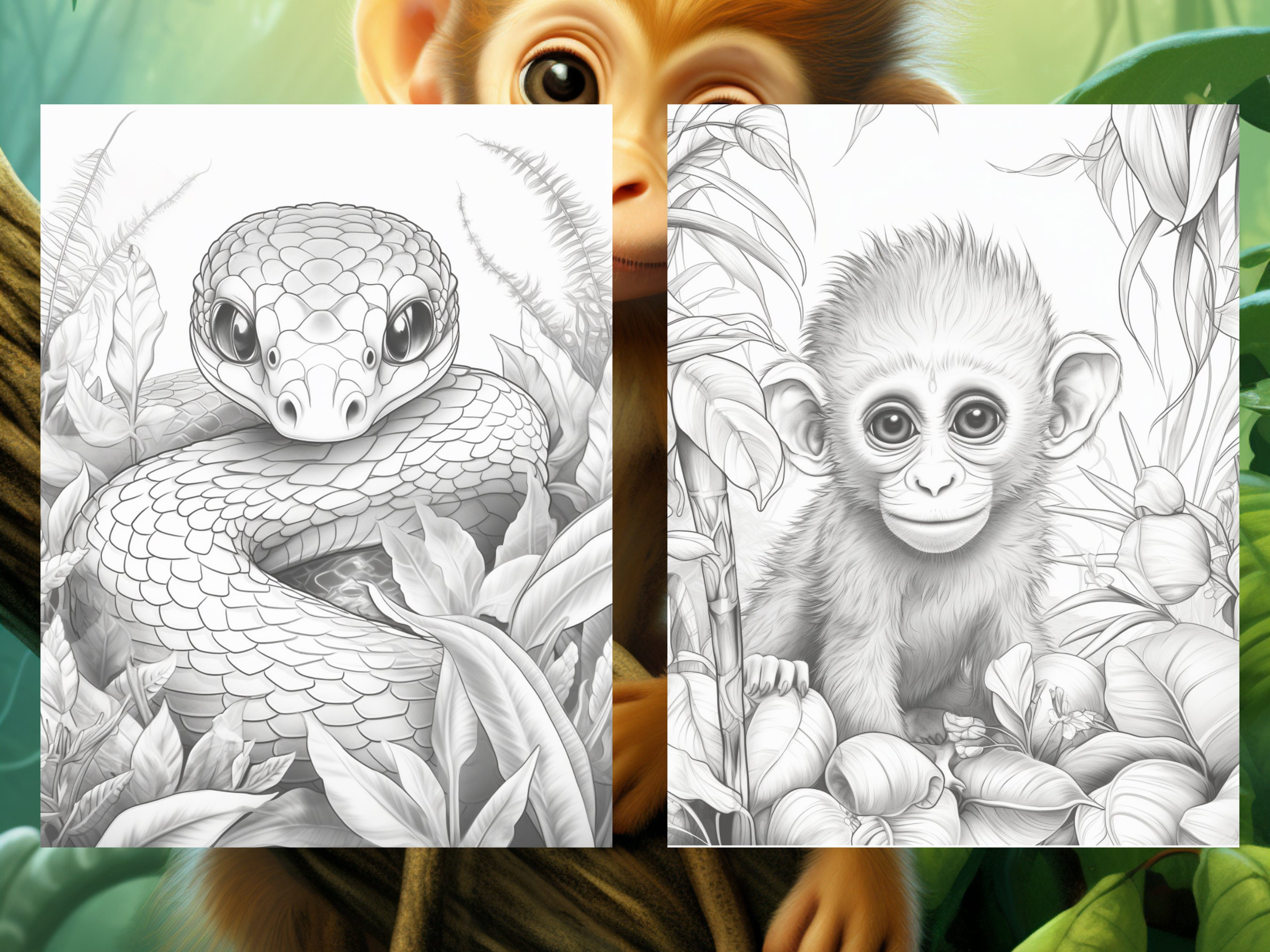 50 Baby Jungle Animal Coloring Pages Adult and Kids Coloring Book ...