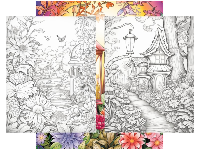 100 Enchanted Garden Coloring Pages Adults and Kids Coloring Book ...