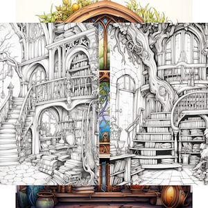 50 Enchanted Library Coloring Pages - Adult and Kids Coloring Book ...