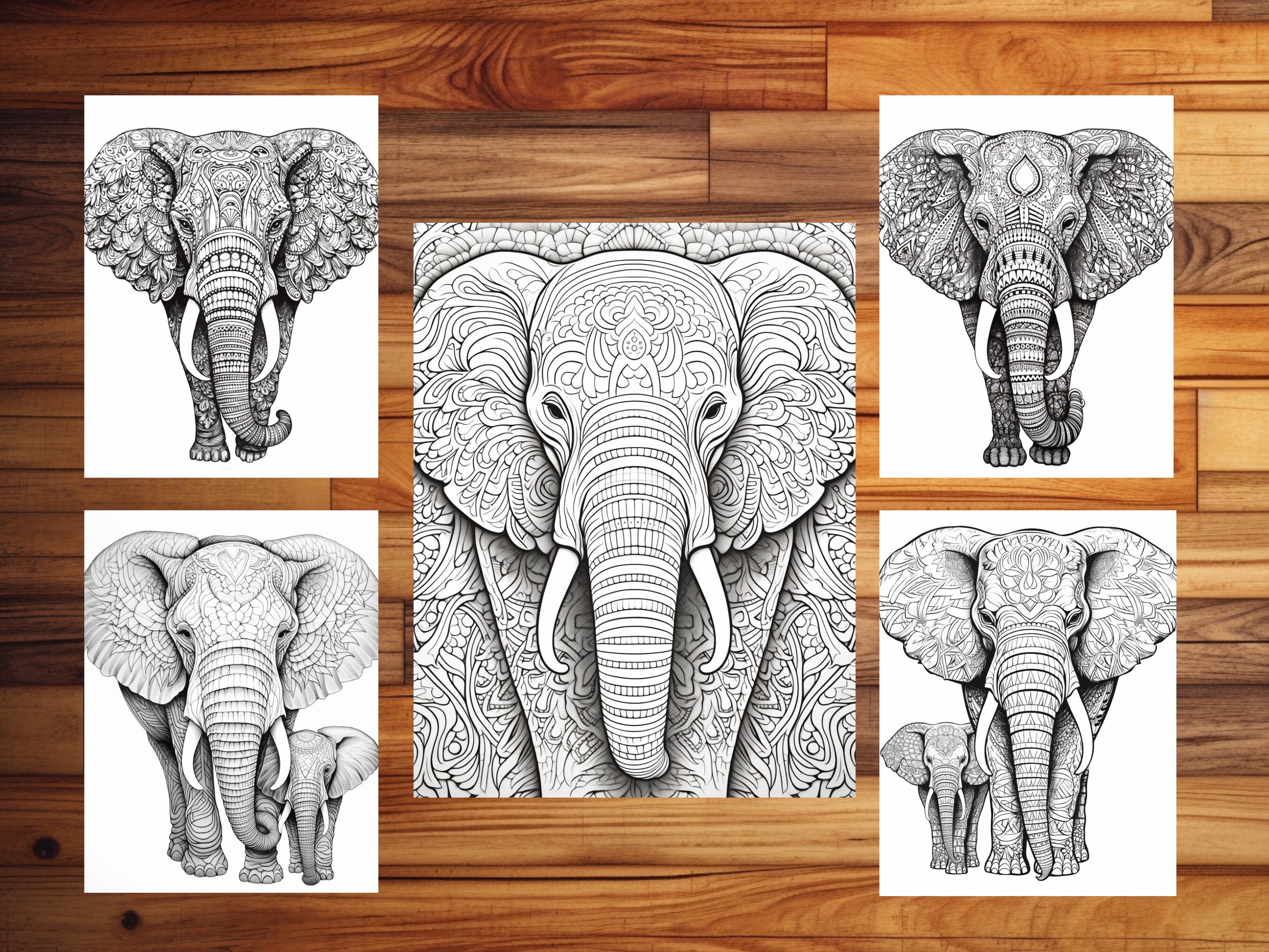 100 Patterned Elephant Coloring Pages - Adults and Kids Coloring Book ...
