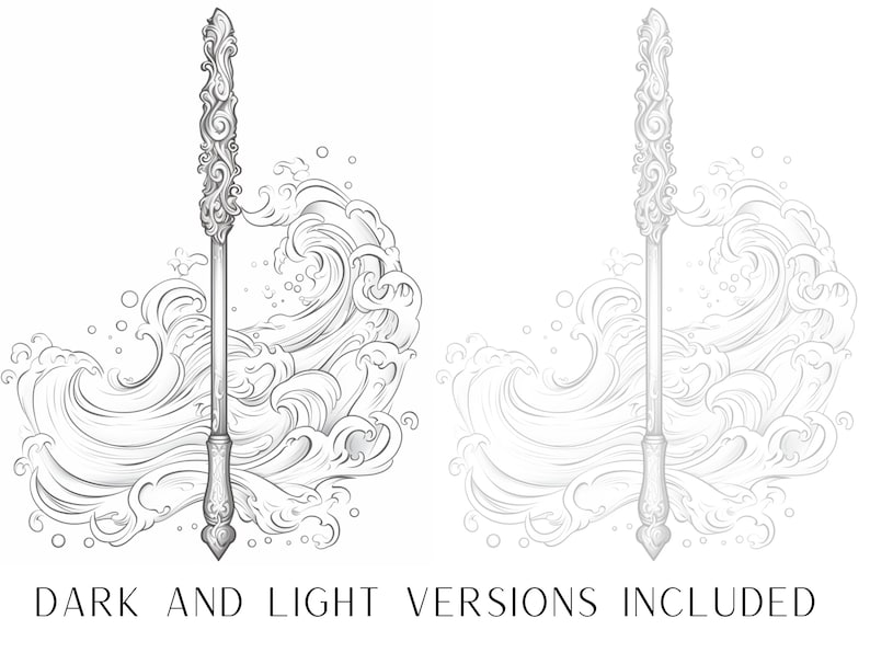 50 Magical Wand Coloring Pages - Adult and Kids Coloring Book, Fantasy ...