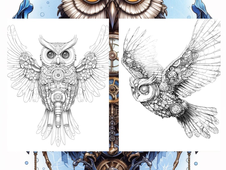100 Steampunk Owl Coloring Pages - Instant PDF Digital Download ...