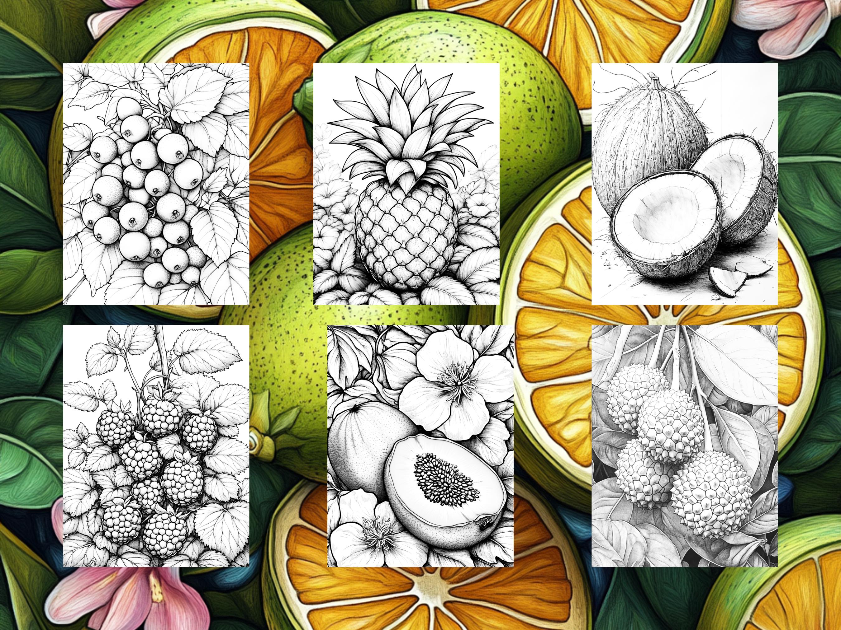 75 Fruity Coloring Pages - Adult and Kids Coloring Book, Fruit Coloring ...